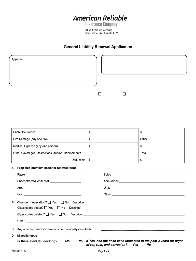 Fillable Online General Liability Renewal Application Fax Email Print ...