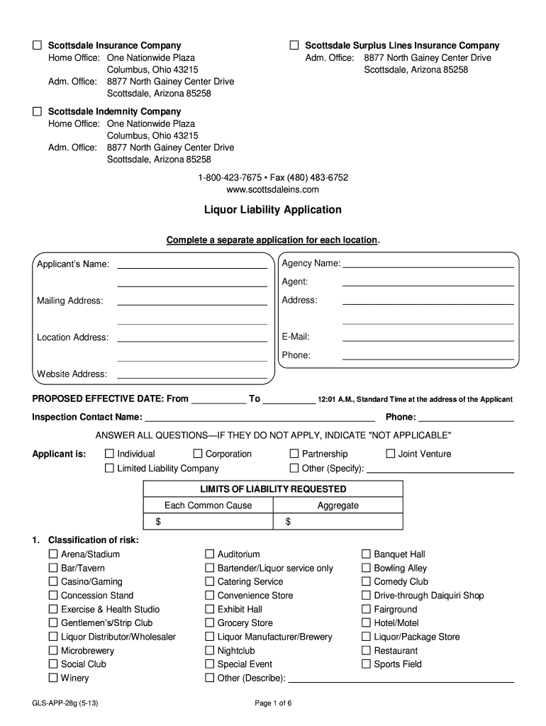 Fillable Online LIQUOR LIABILITY APPLICATION - Hanover Excess Surplus ...