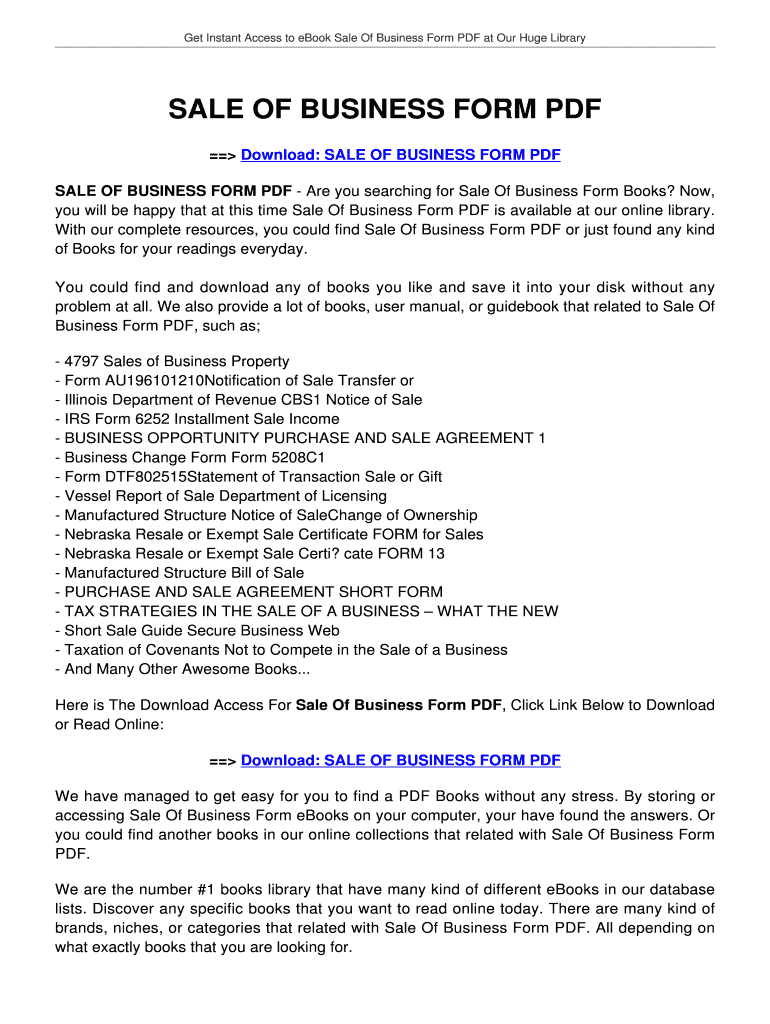 Fillable Online Sale of business form pdf - tolianbiz Home Fax Email ...