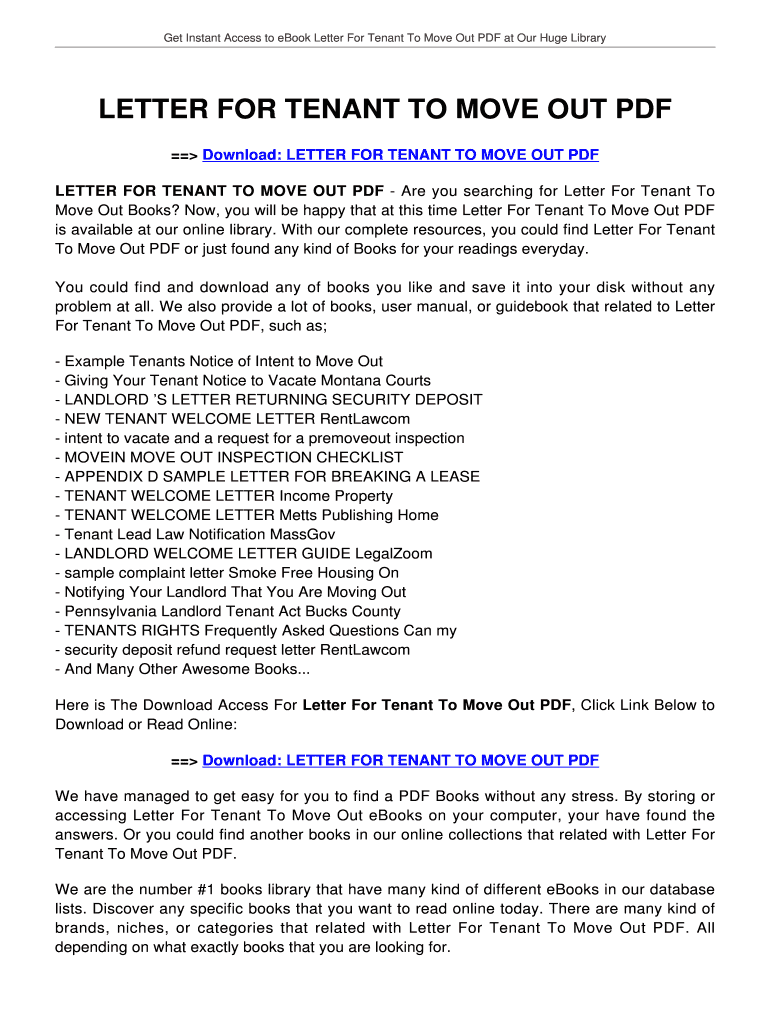 Fillable Online LETTER FOR TENANT TO MOVE OUT LETTER FOR TENANT TO MOVE ...