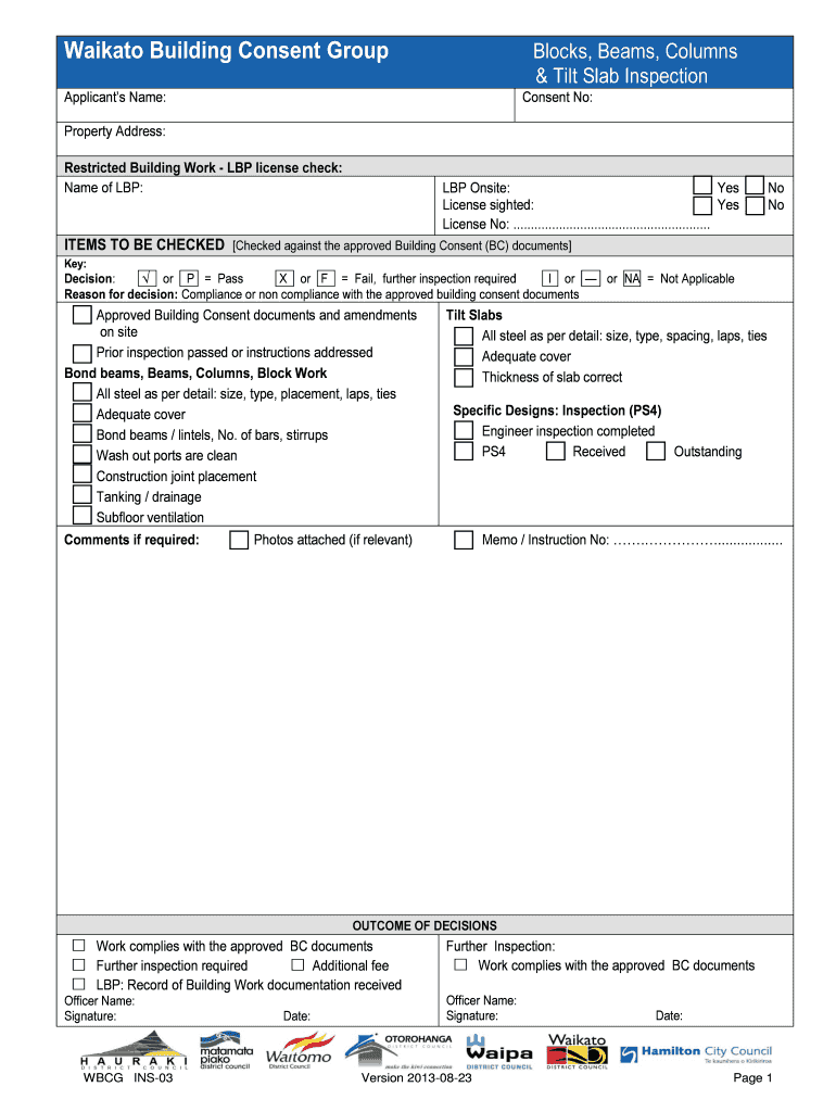 Fillable Online buildwaikato co & Tilt Slab Inspection Fax Email Print ...