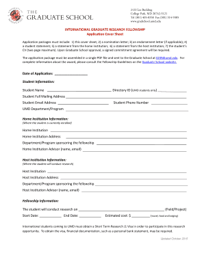 Fillable Online gradschool umd INTERNATIONAL GRADUATE RESEARCH FELLOWSHIP Application Fax Email ...