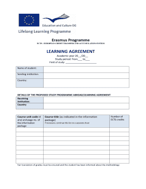 Fillable Online LEARNING AGREEMENT - kvalitethimoldeno Fax Email Print - pdfFiller