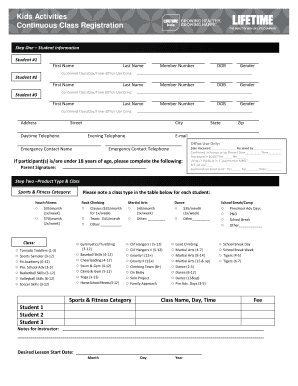 Fillable Online Kids Activities Continuous Class Registration Fax Email ...