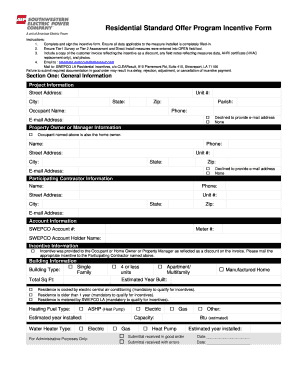 Fillable Online Residential Standard Offer Program Incentive Form Fax ...