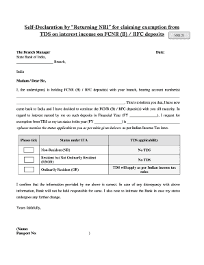 Fillable Online Self-Declaration by Returning NRI for claiming ...