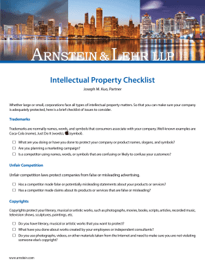 Fillable Online Intellectual Property Checklist - Arnstein Lehr LLP Fax ...