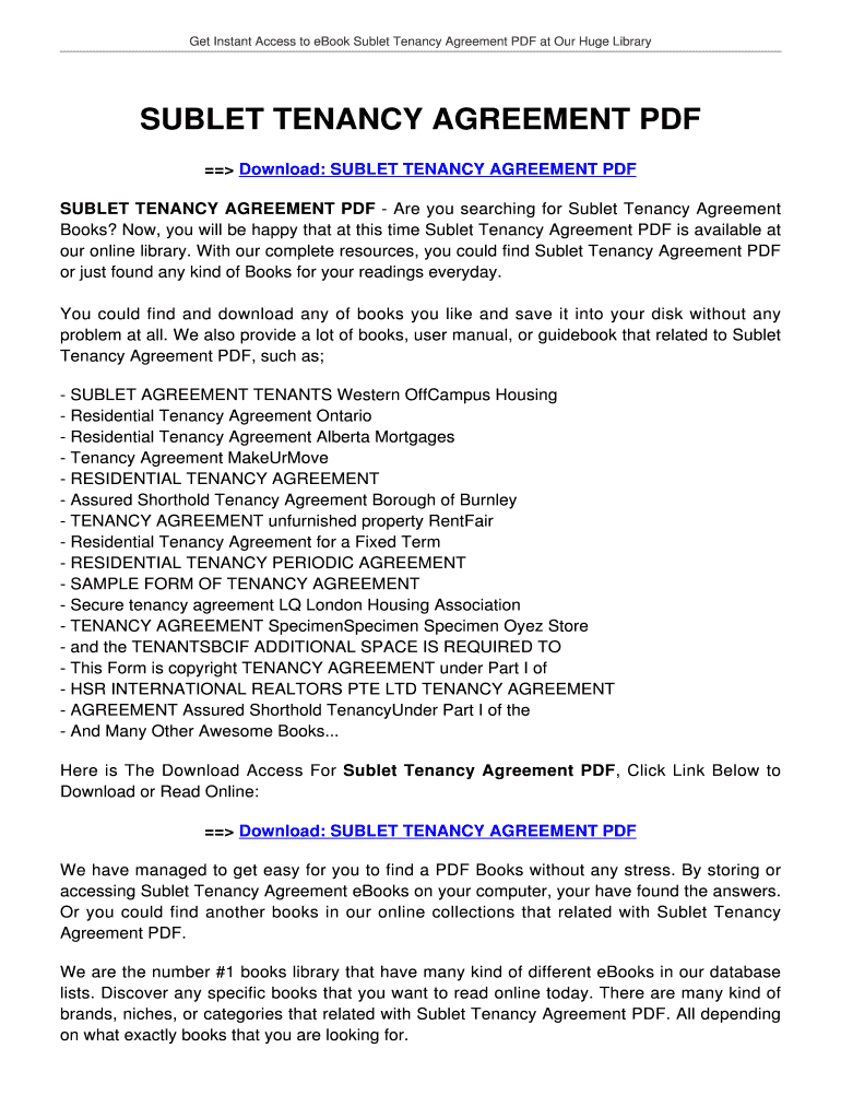 Fillable Online SUBLET TENANCY AGREEMENT SUBLET TENANCY AGREEMENT Fax ...