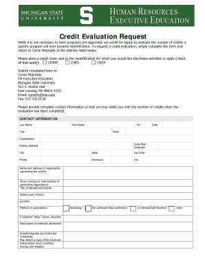 Fillable Online hrlr msu Credit Evaluation Request Fax Email Print ...