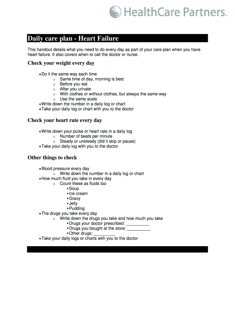 Fillable Online Daily care plan - Heart Failure Fax Email Print - pdfFiller