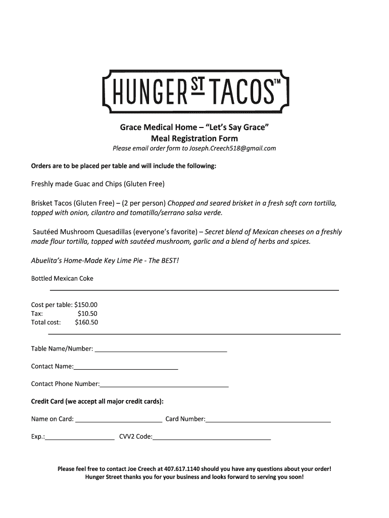 Fillable Online Grace Medical Home Lets Say Grace Meal Registration ...