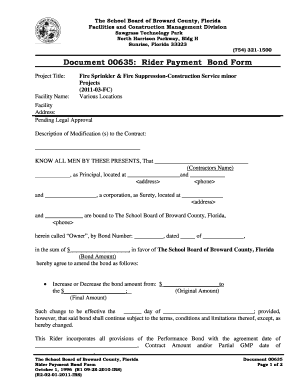 Fillable Online broward k12 fl Document 00635 Rider Payment Bond bFormb ...