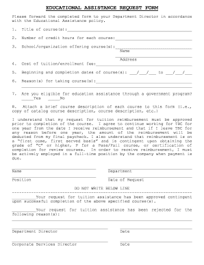 Fillable Online intranet thebloodcenter EDUCATIONAL ASSISTANCE REQUEST ...