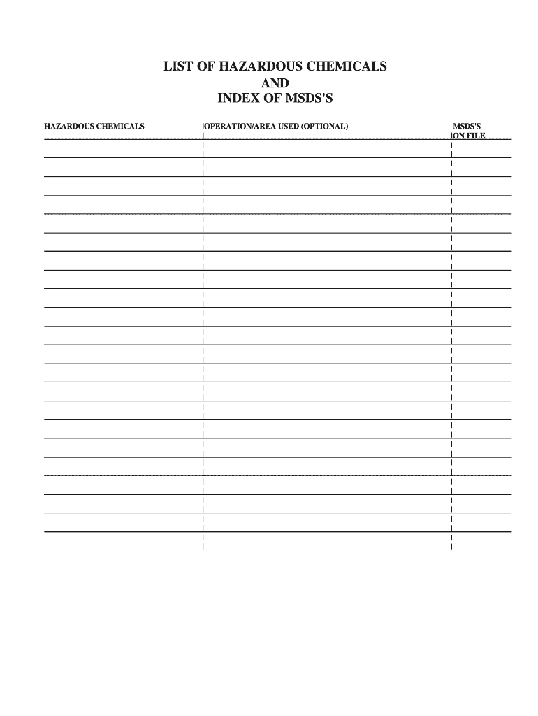 Fillable Online trees sc LIST OF HAZARDOUS CHEMICALS AND INDEX OF MSDSS ...