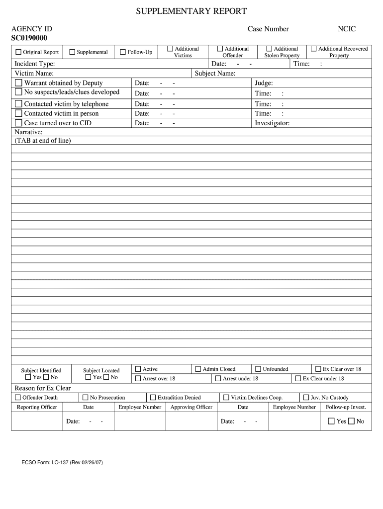 Fillable Online edgefieldcountysheriff SUPPLEMENTARY REPORT ...