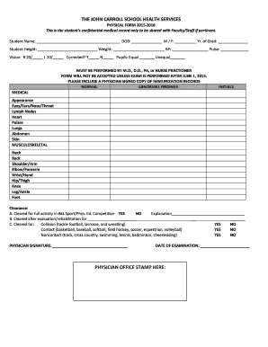 Fillable Online THE JOHN CARROLL SCHOOL HEALTH SERVICES PHYSICAL FORM ...