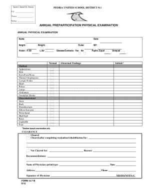 Fillable Online ANNUAL PREPARTICIPATION PHYSICAL EXAMINATION Fax Email ...