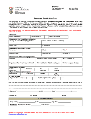 Fillable Online nda agric Beekeeper Registration Form - ndaagricza Fax ...