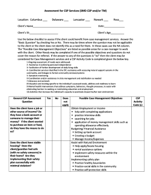 Fillable Online Assessment for CSP Services SMD CSP andor TM Location ...