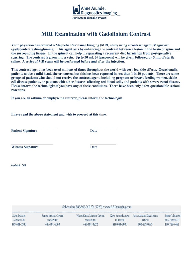 Fillable Online aahs 9 MRI CONTRAST CONSENT FORM 2010 - aahs Fax Email ...