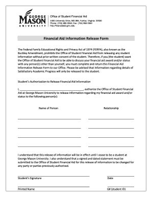 Fillable Online Financial Aid Information Release Form - Office of ...