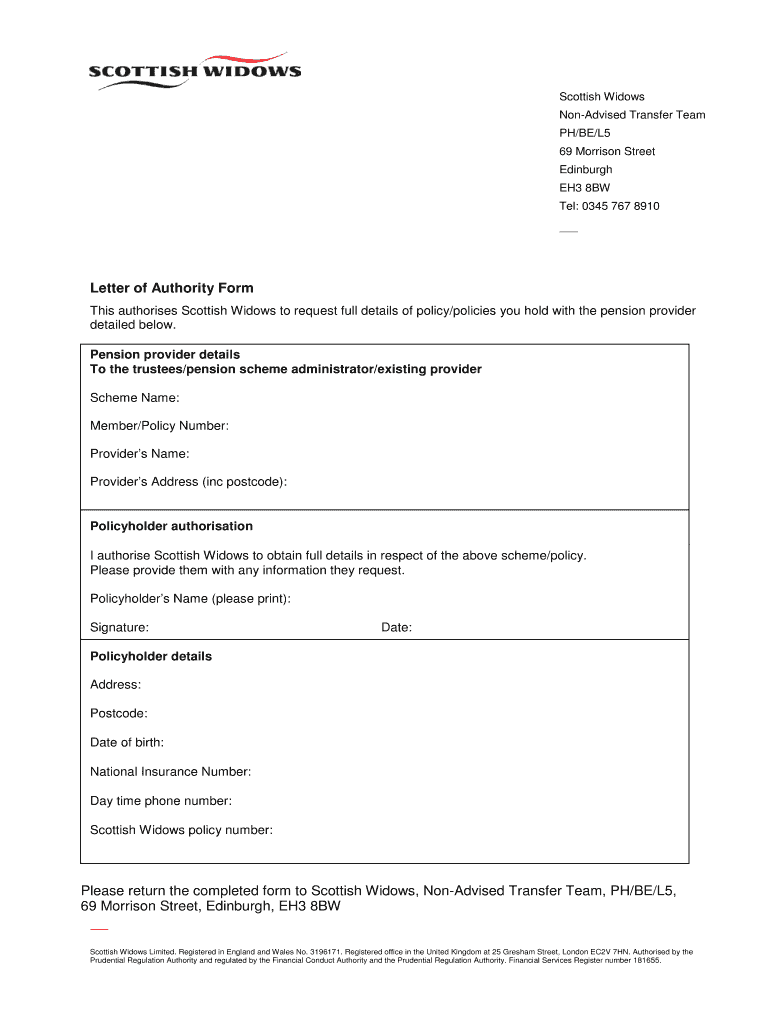 Scottish Widows Letter Of Authority - Fill Online, Printable, Fillable ...