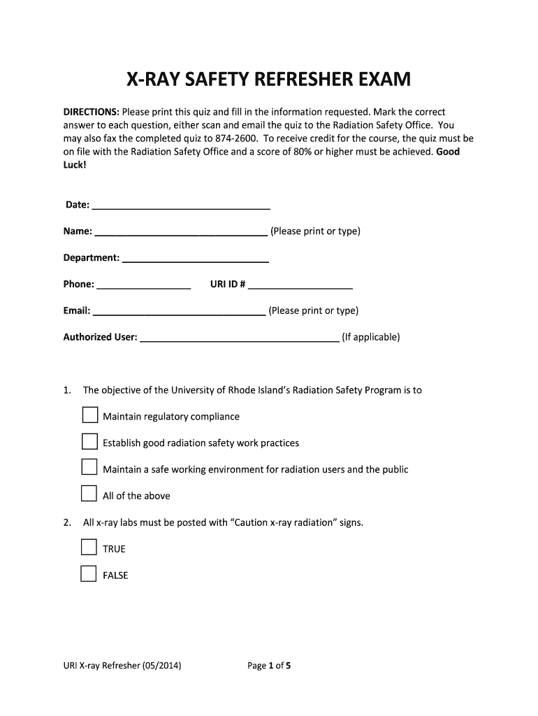 Fillable Online X-RAY SAFETY REFRESHER EXAM Fax Email Print - pdfFiller