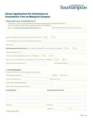 Fillable Online southampton ac Direct Application for Admission to ...