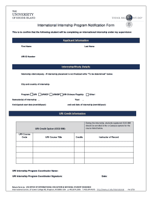 Fillable Online Intern program notification - University of Rhode ...