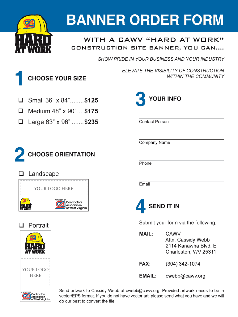 Fillable Online cawv BANNER ORDER FORM - Contractors Association of ...