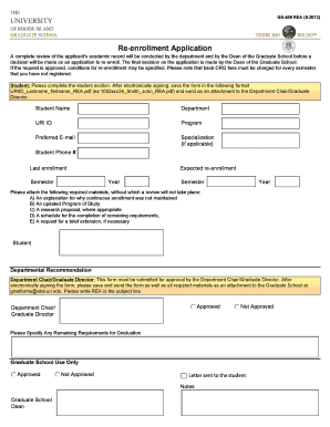 Fillable Online Re-enrollment Application - University of Rhode Island ...