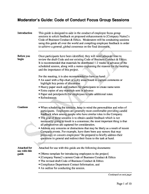 Fillable Online Moderators Guide: Code of Conduct Focus Group Sessions Fax Email Print - pdfFiller