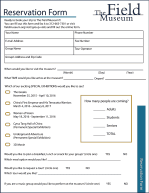 Fillable Online fieldmuseum Reservation Form - The Field Museum ...