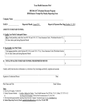 Fillable Online txhealthpool October 2010 Reporting Form - Texas Health ...