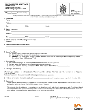 Fillable Online REGULARISATION CERTIFICATE APPLICATION The Building Act ...