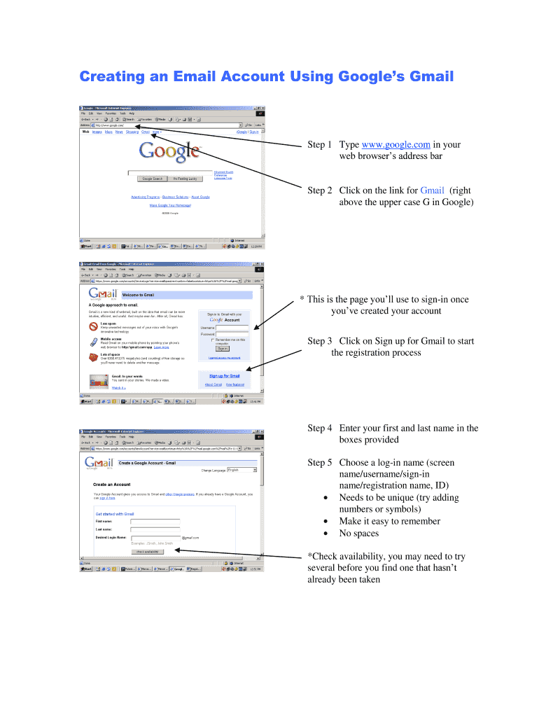 Fillable Online Creating an Email Account Using Googles Gmail Fax Email ...