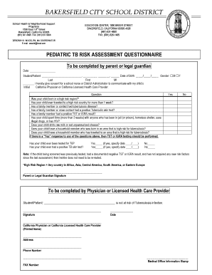Fillable Online PEDIATRIC TB RISK ASSESSMENT QUESTIONNAIRE Fax Email ...