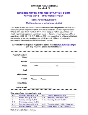 Fillable Online trumbullps FORM Pre Registration Notice Trumbull ...
