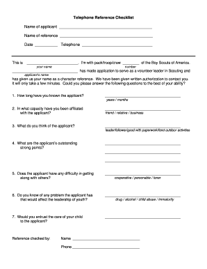 Fillable Online longspeakbsa Telephone Reference Checklist ...