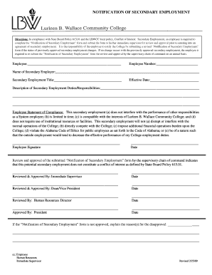 Fillable Online lbwcc NOTIFICATION OF SECONDARY EMPLOYMENT - lbwcc Fax Email Print - pdfFiller