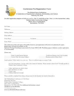 Fillable Online ws Conference Pre-Registration Form - ws Fax Email ...