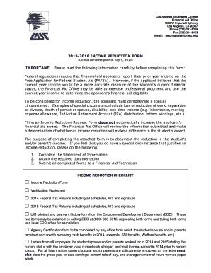 Fillable Online lasc 2015-2016 INCOME REDUCTION FORM IMPORTANT does not ...