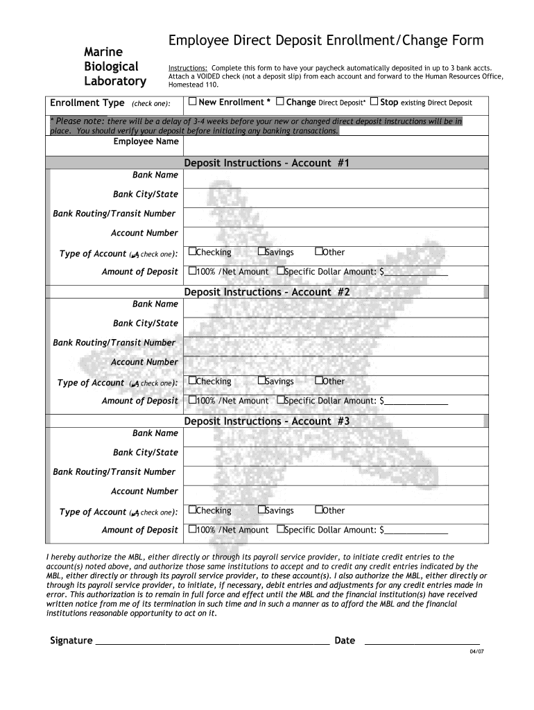 Fillable Online mbl Employee Direct Deposit EnrollmentChange Form Marine Fax Email Print - pdfFiller