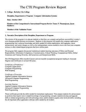 Fillable Online berkeleycitycollege The CTE Program Review Report ...