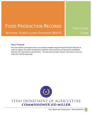 Fillable Online NSLP Food Production Records - Region One ESC Fax Email ...
