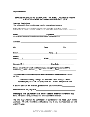 Fillable Online BACTERIOLOGICAL SAMPLING TRAINING COURSE 100 Fax Email ...