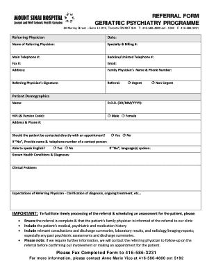 Fillable Online mountsinai on REFERRAL FORM GERIATRIC PSYCHIATRY ...