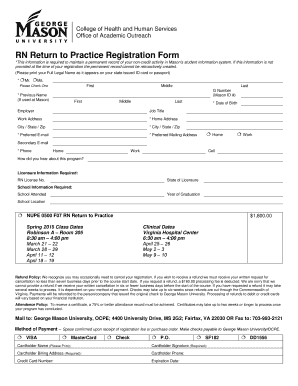 Fillable Online chhs gmu RN Return to Practice Registration Form Fax ...