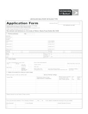 Fillable Online bolton ac USE BLACK BALLPOINT OR BLACK TYPE Application ...