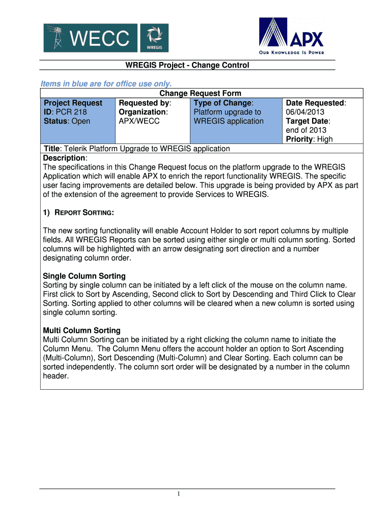 Fillable Online PCR 218-Telerick Platform Upgrade to WREGIS application ...